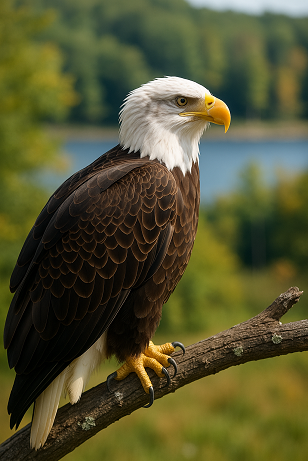 Bald Eagle on Lichen-Covered Branch – Wally BITES, LLC.